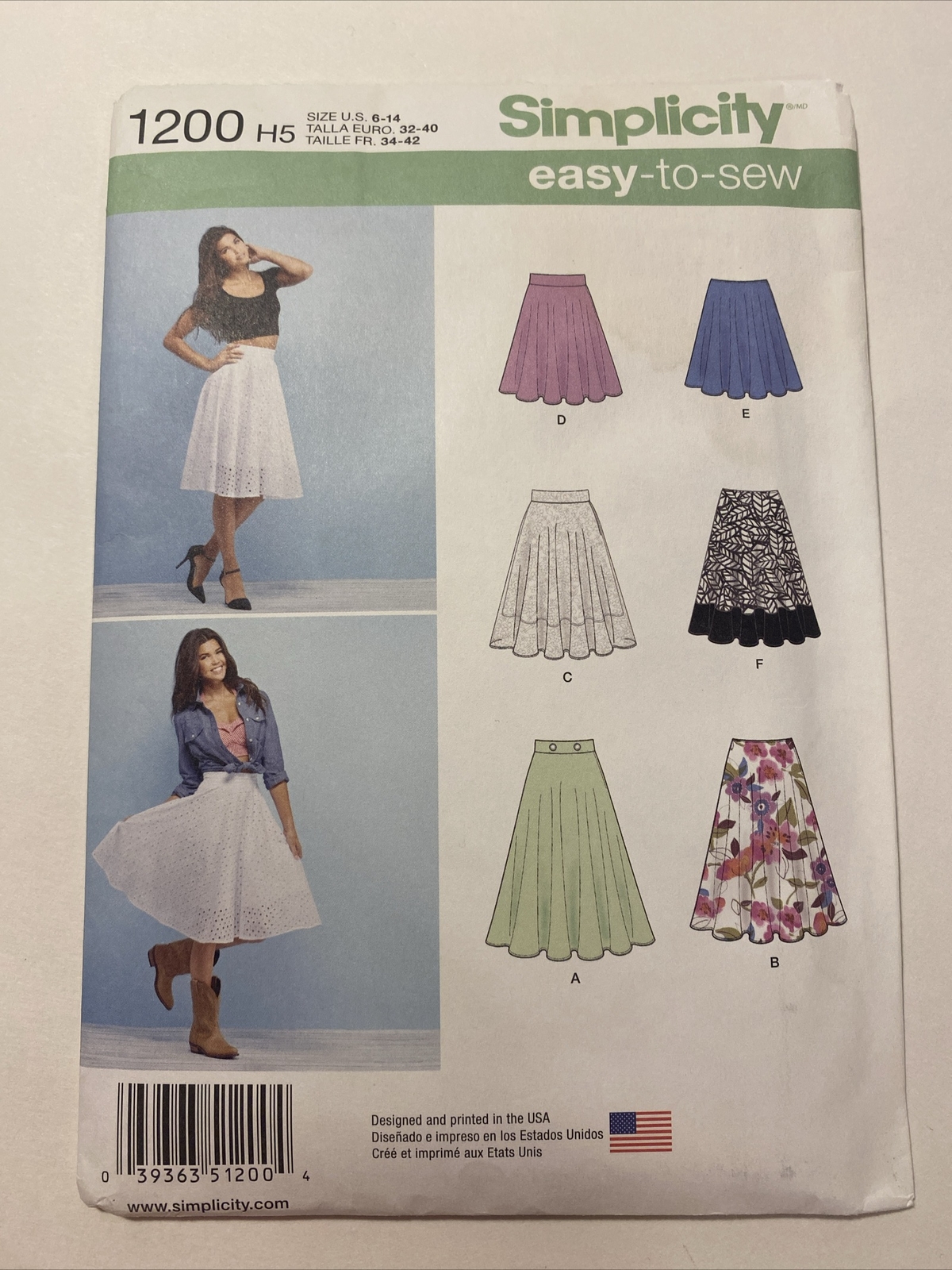 Simplicity 1200 Easy Sewing Pattern 3/4 Circle Twirl Skirt Sz 6-14 Uncut FF | eBay
