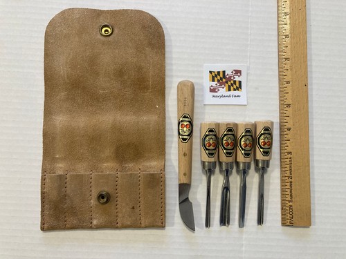 (4) Two Cherries Wood Gouges, (1) Carving Knife with Leather Case | eBay