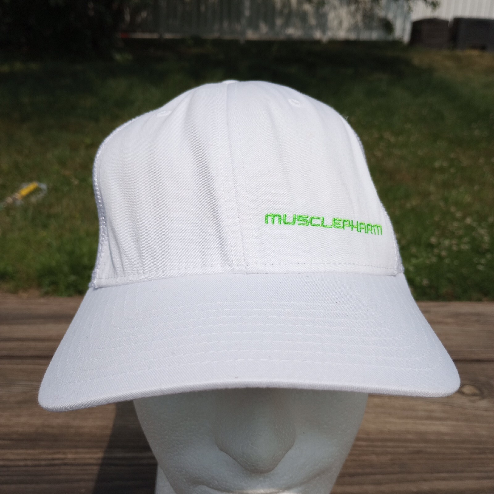 Musclepharm Baseball Ball Cap Mesh Hat Flex Fitted White Green | eBay