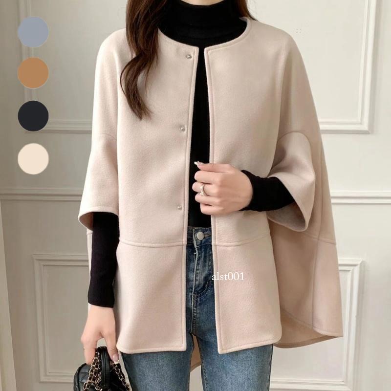 Womens Wool Blend Round Neck Loose Batwing Sleeves Cloak Outwear Poncho ...