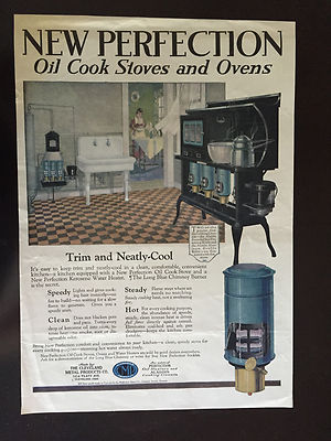 1920 New Perfection Oil Cook Stoves Ovens Long Blue Chimney Burner ...