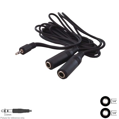Cable Audio Stereo Mini Plug 3.5mm 1/8" Dual 1/4" Quarter Inch Jack 6FT ...