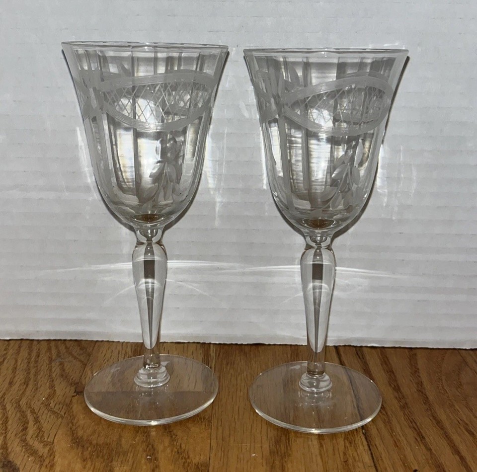 MCB3 By McBride Gray Cut Ovals With Lattice Set Of 2 Wine Glasses Paneled | eBay