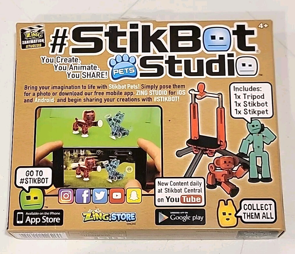 Stikbot Studio Sticky Robot Toy Figure Set Includes Posable Dog Figure ...