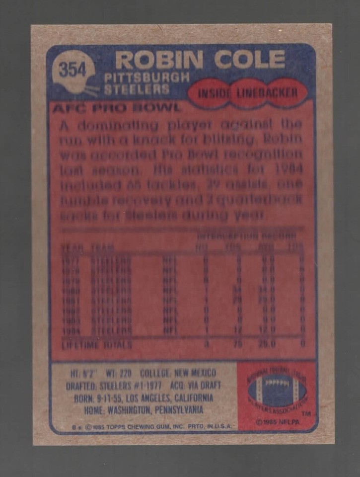 1985 Topps #354 Robin Cole Excellent | eBay