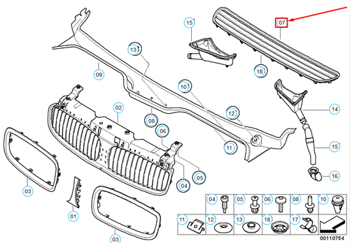 BMW 7 E65 Hood Air Inlet Primed Grille 51137026324 7026324 NEW GENUINE ...