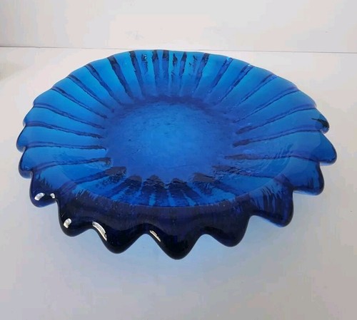 Vintage BLENKO Glass Bowl Cobalt Blue Art Glass WAYNE HUSTED Starburst ...