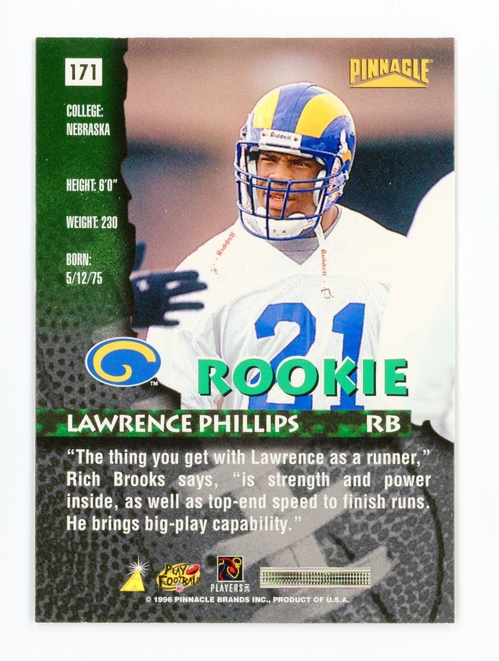 1996 Pinnacle Lawrence Phillips #171 RC St. Louis Rams Football Card | eBay