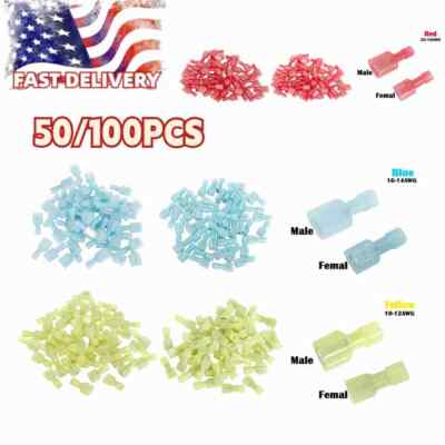 10-22 Gauge Female Male Insulated Wire Terminal Spade Crimp Connectors ...