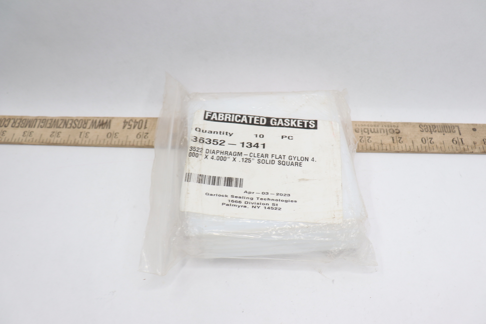 (10-Pk) Garlock 3522 Diaphragm Clear Flat Gylon Solid Square 36352-1341 ...