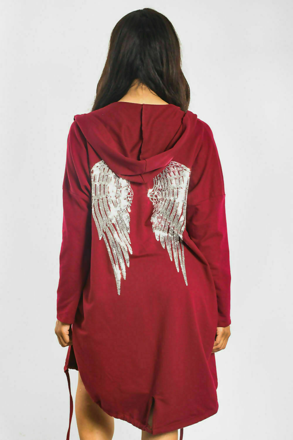 Ladies Sequin Angel Wings Back Over-sized Hoodie Womens Jacket Coat ...