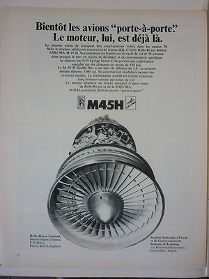 7/1970 PUB SNECMA ROLLS-ROYCE REACTEUR M45H ENGINE ORIGINAL FRENCH AD ...