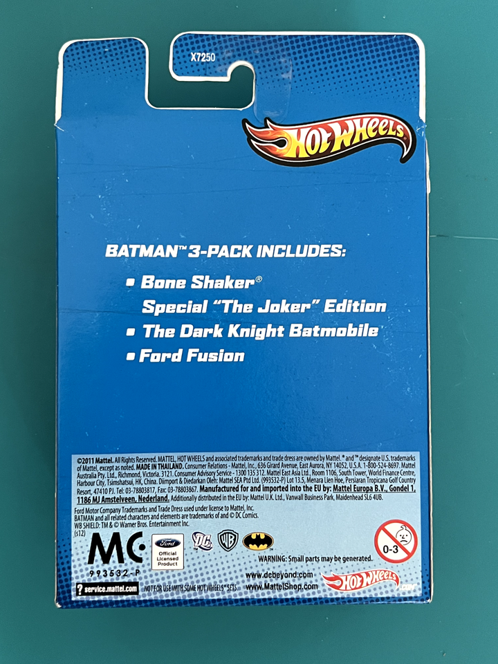 Hot Wheels 2011 Batman 3 Pack Joker Bone Shaker, Batmobile, Ford Fusion ...