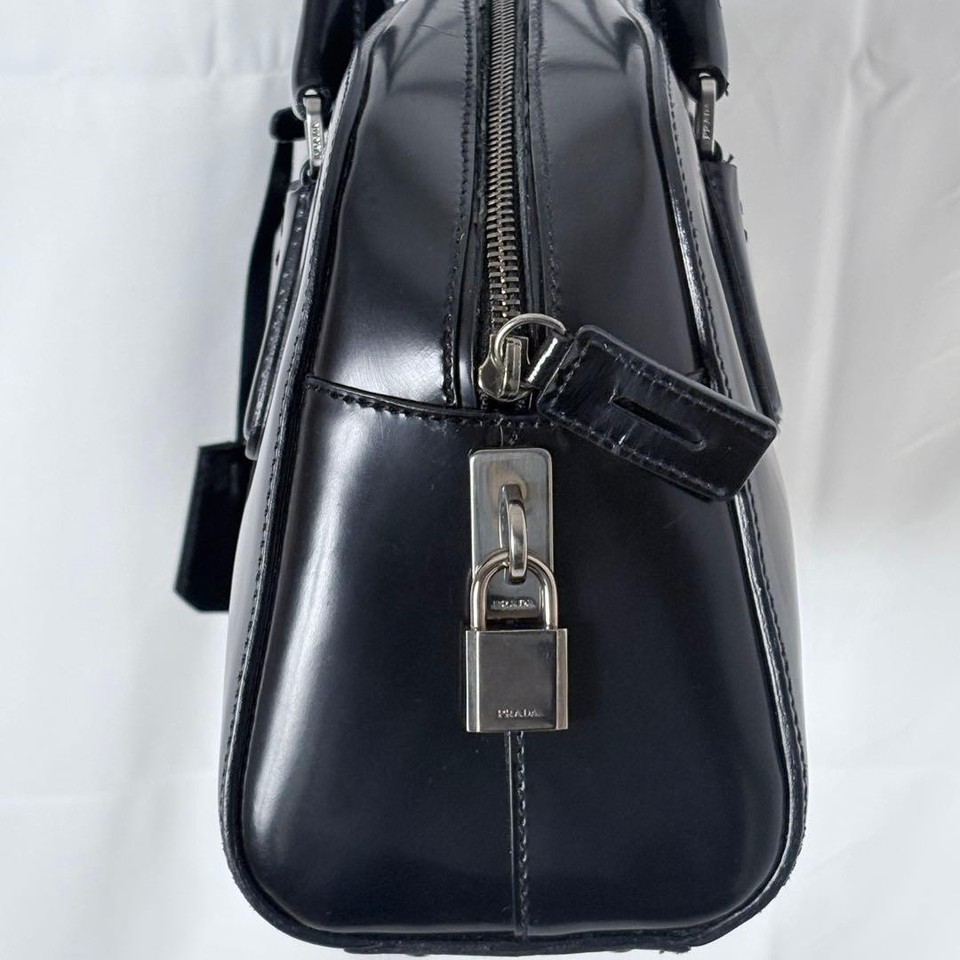 PRADA Hand bag Mini Boston Bag Black Leather Padlock Women From Japan ...