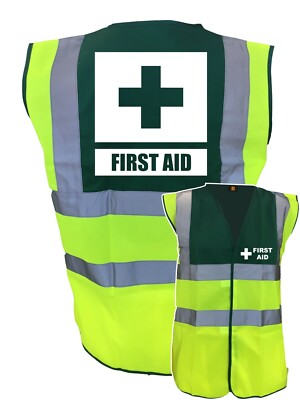 PREMIUM FIRST AID GREEN YELLOW HI VIS VEST WAISTCOAT JACKET MEDICAL ...