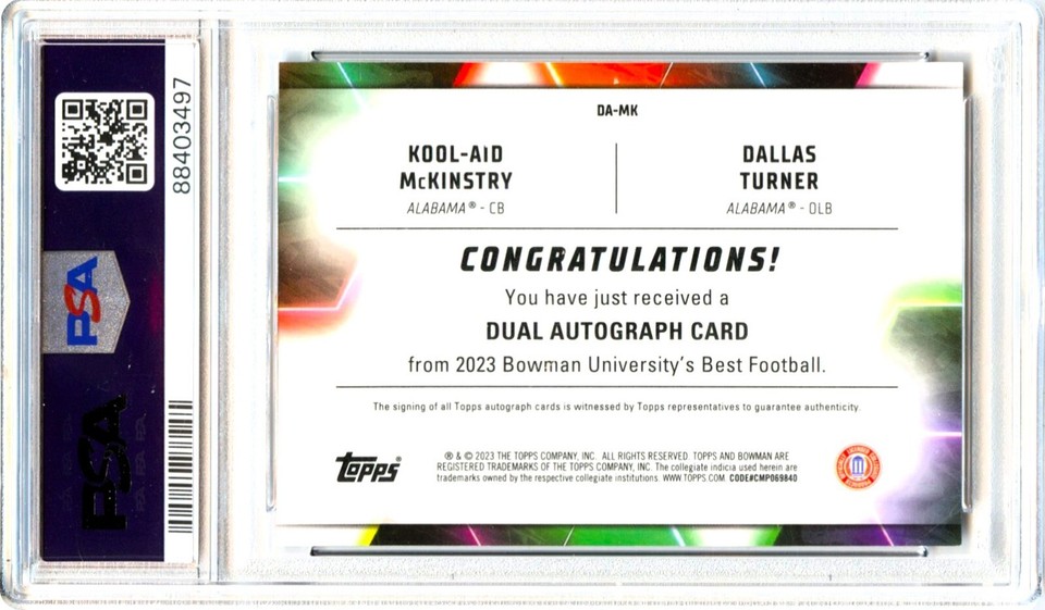 KOOL-AID MCKINSTRY DALLAS TURNER 2023 BOWMAN U BEST DUAL ROOKIE AUTO ...