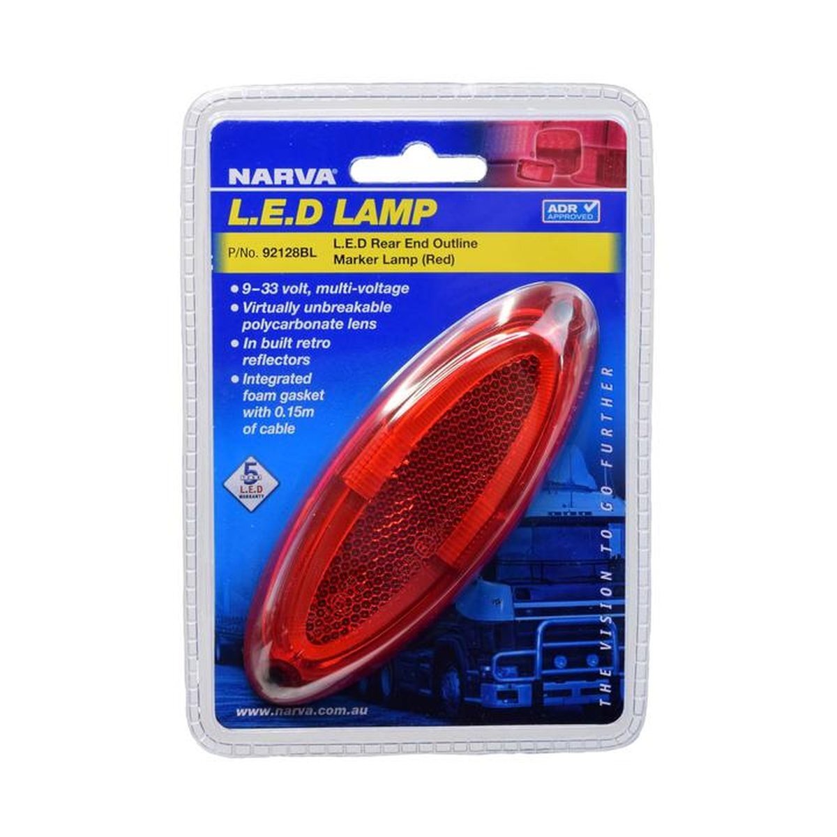Narva Model 21 LED Rear End Outline Marker Light Pipe Red 9-33V 92128BL ...