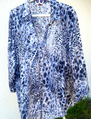GLORIA VANDERBILT 2X JAGUAR ANIMAL PRINT BUTTON UP BLOUSE PINTUCK TOP ...