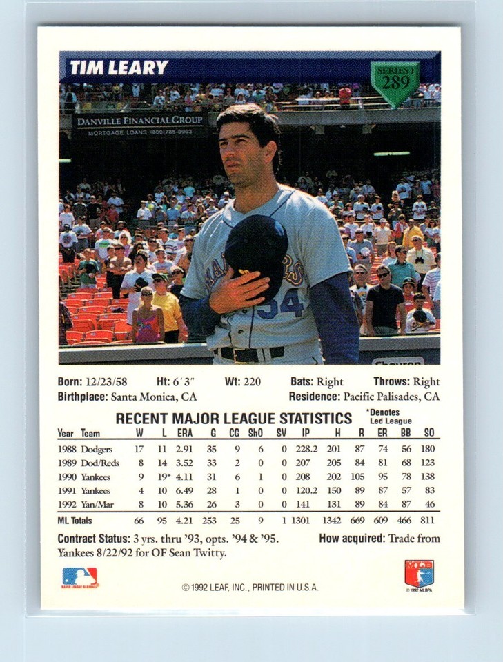 1993 Donruss Tim Leary Seattle Mariners #289 | eBay