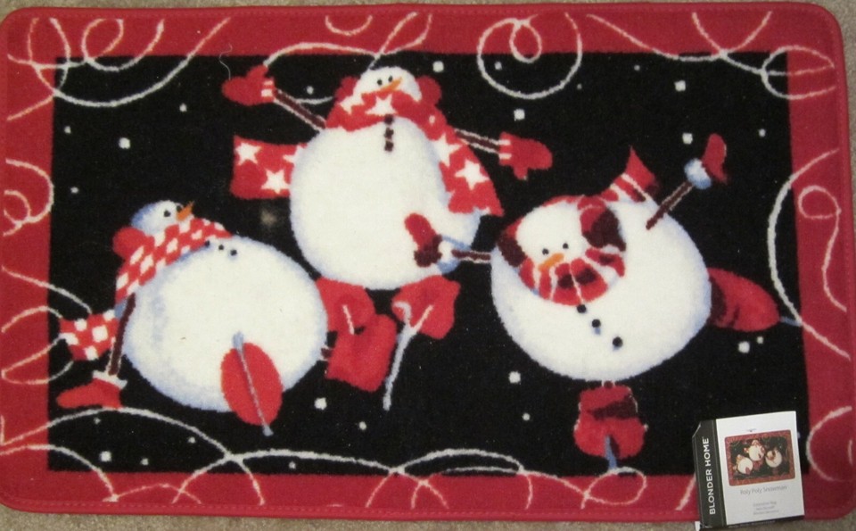 Christmas Bath Mat Rug Roly Poly Ice Skating Snowmen Red | eBay