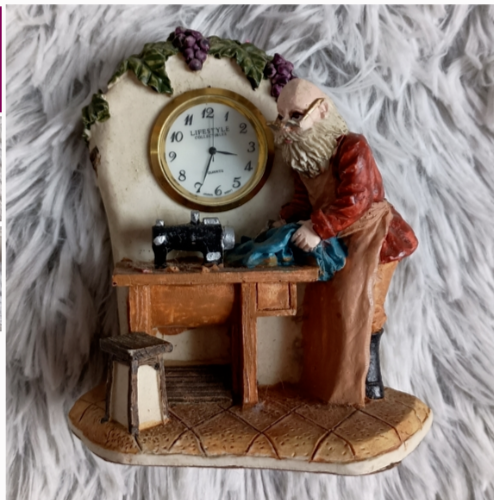 Vintage Ceramic Clock Old Man Tailoring Clothes Sewing Mending Unique ...
