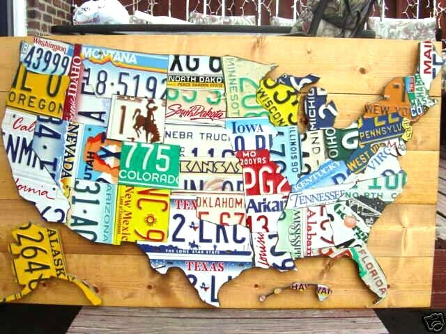 3D-USA LICENSE PLATE MAP ART -METAL WALL ART- ALL 50 STATES- (Pub Bar ...