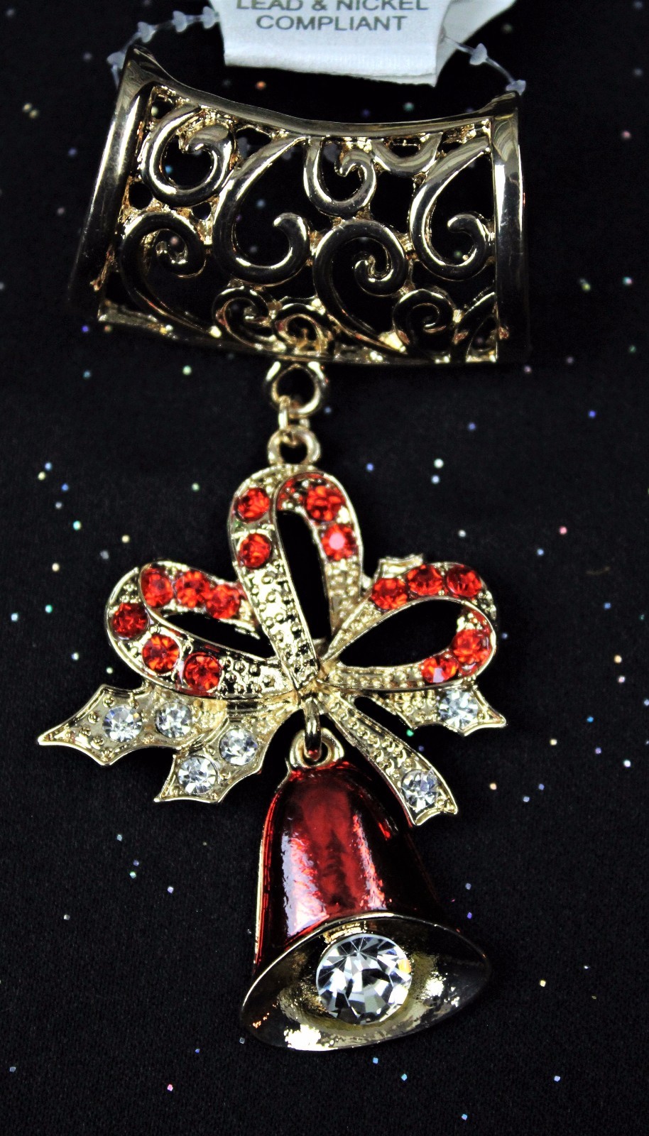 Christmas Tree or Jingle Bell Scarf Ring Gold and Colorful Crystal ...