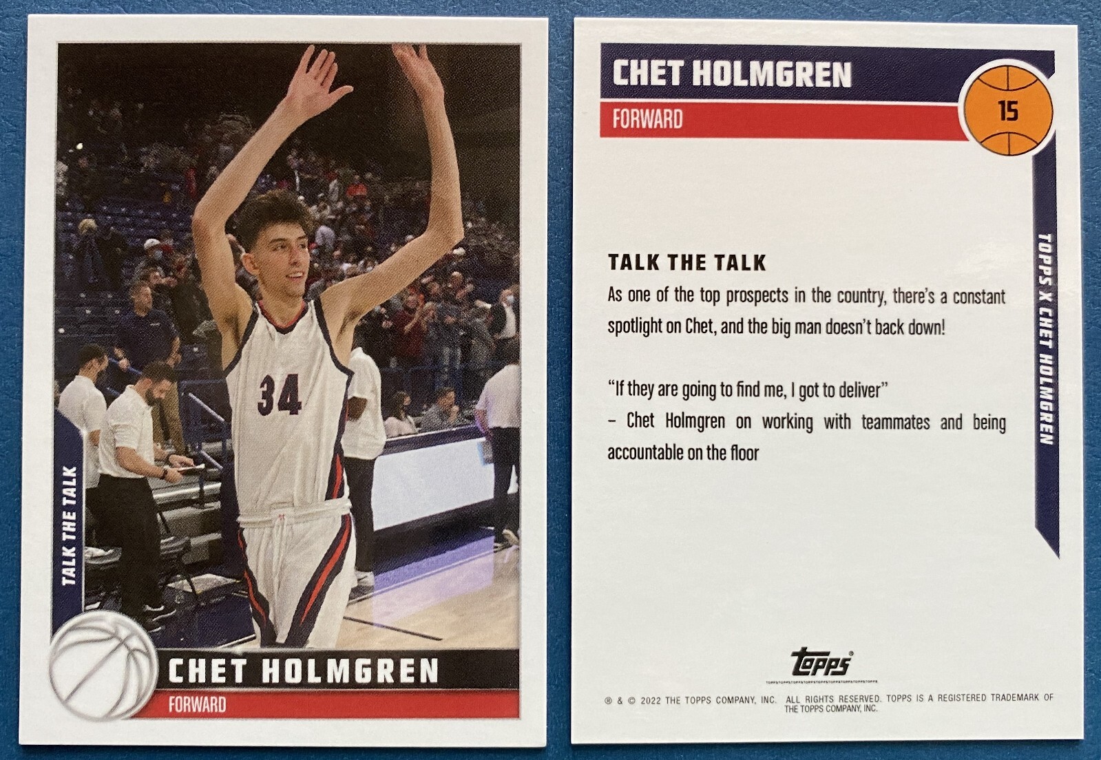 2022 TOPPS X CHET HOLMGREN ROOKIE 15 "TALK THE TALK" GONZAGA OK CITY ...