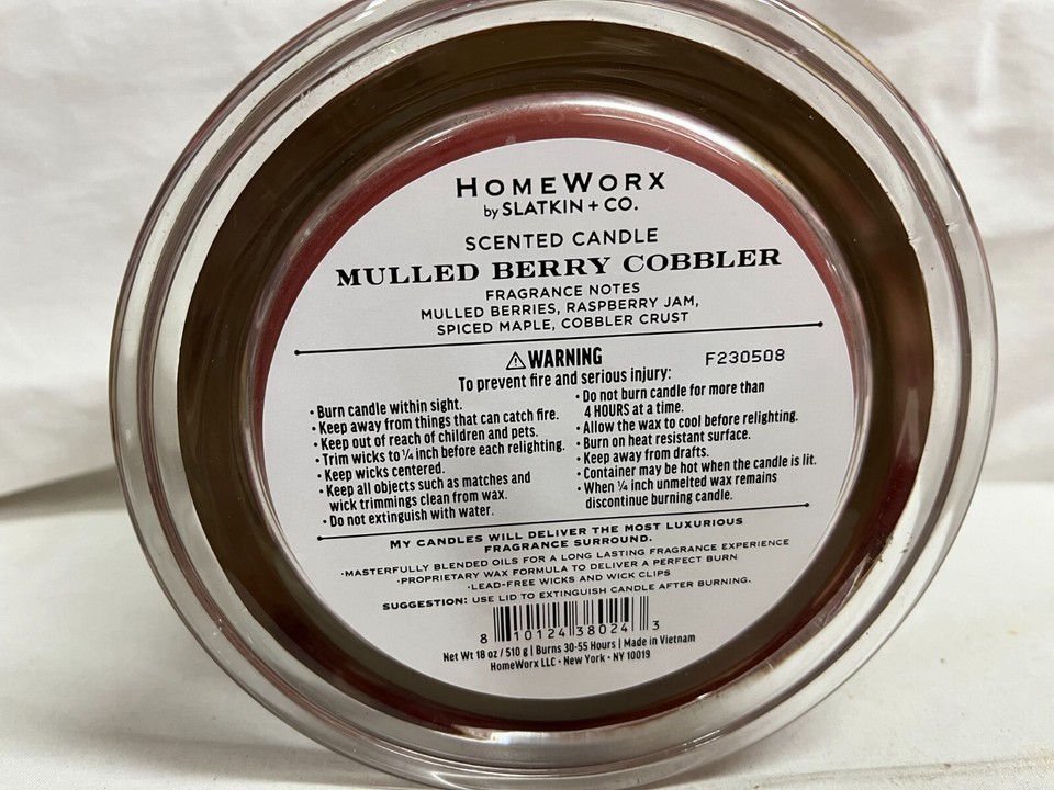 HOMEWORX by Harry Slatkin MULLED BERRY COBBLER 4 Wick 18 oz Jar Candle ...