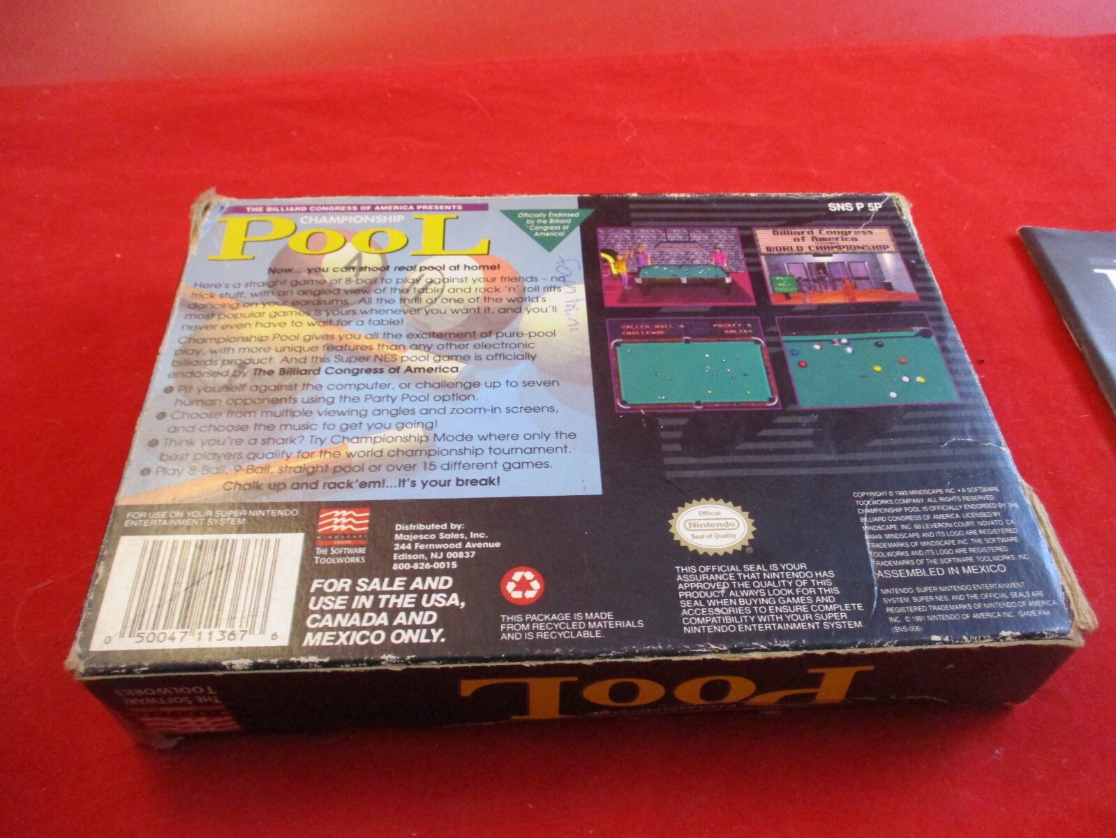 Championship Pool (Super Nintendo SNES 1993) COMPLETE Box manual game ...
