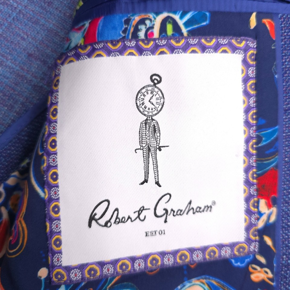 $698 Robert Graham Ringo Blue Mix Melange Sport Coat Blazer Jacket Mens ...