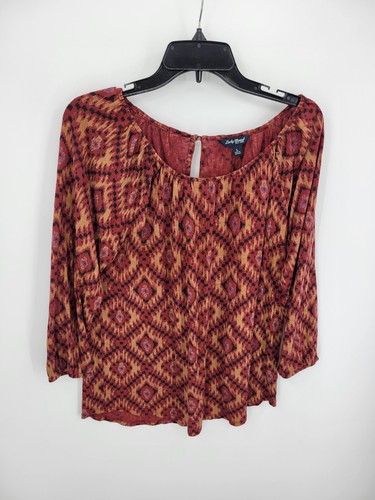 Lucky Brand Top Womens Large Red Aztec Boho Southwestern Scoop Neck ...