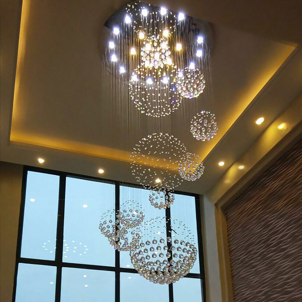 Hall Foyer Pendant Ceiling Lamp Modern Luxury Rain Drop Crystal LED ...