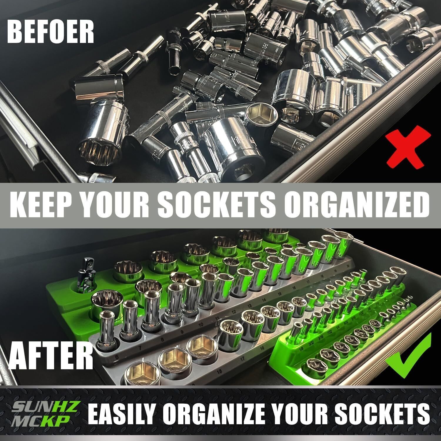 Magnetic Socket Tray Set Organizer Tool Holder W/ 1/4" 3/8" 1/2" Metric ...