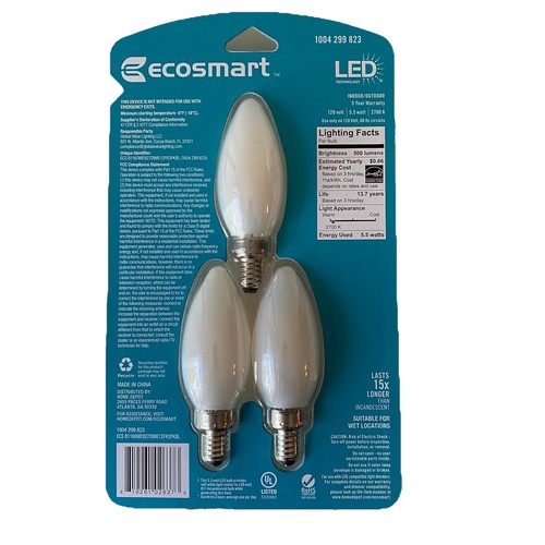 (2) 3-pack EcoSmart 60W LED Soft White Light Bulbs B11 Candlebra Base ...