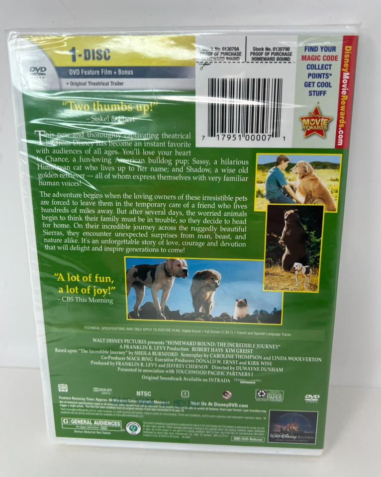 Homeward Bound: The Incredible Journey (DVD) Walt Disney NEW & SEALED ...