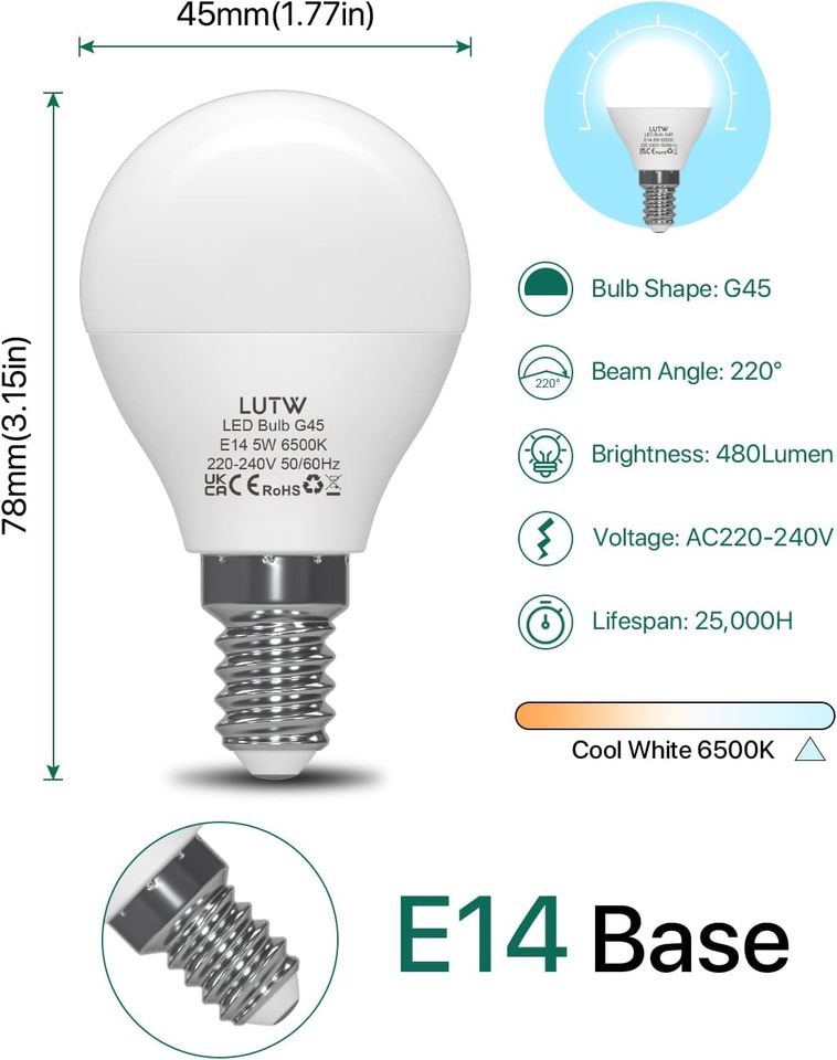 E14 Golf Ball LED Light Bulbs, 5W(Equivalent to 40W) Small Edison Screw ...