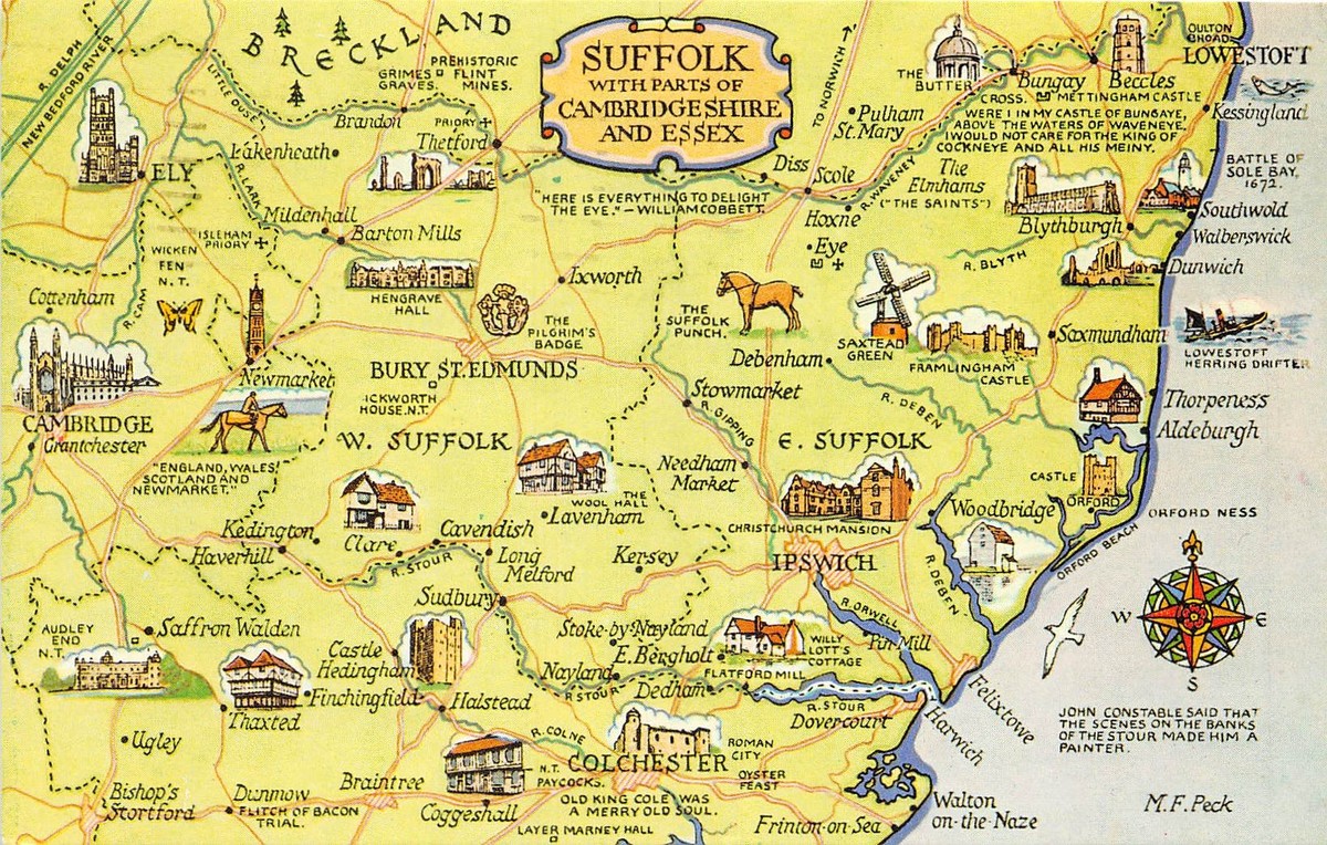 Suffolk England Map A Map Of Essex, Suffolk And Hertfordshire