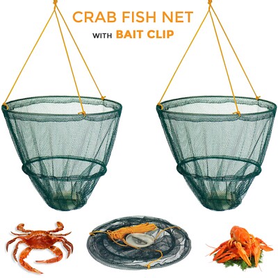 2 x CRAB FISH CRAYFISH LOBSTER DROP NET BAIT CLIP &ROPE SAFE CRABBING ...