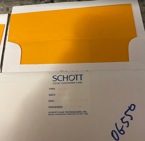Schott OG550 Orange Long Pass Filter 165X165mm 1mm thick Unused OG-550 ...