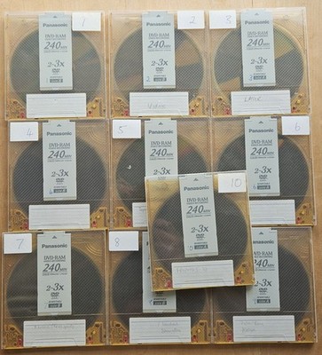 10 Panasonic DVD-RAM Double sided Discs in cartridge, 240 min, Used ...