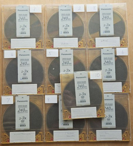 10 Panasonic DVD-RAM Double sided Discs in cartridge, 240 min, Used ...