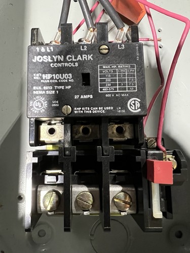 Joslyn Clark HP10U03 Motor Starter w/ Fuseable Disconnect Switch ...