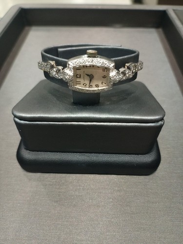 HAMILTON 1930s Art Deco WATCH 1 Carat Diamond 14k Gold Plat. Working ...