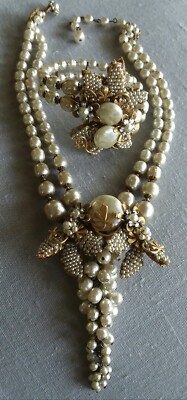 Vintage Mariam Haskell Baroque Pearls Rhinestone Necklace Clapper ...