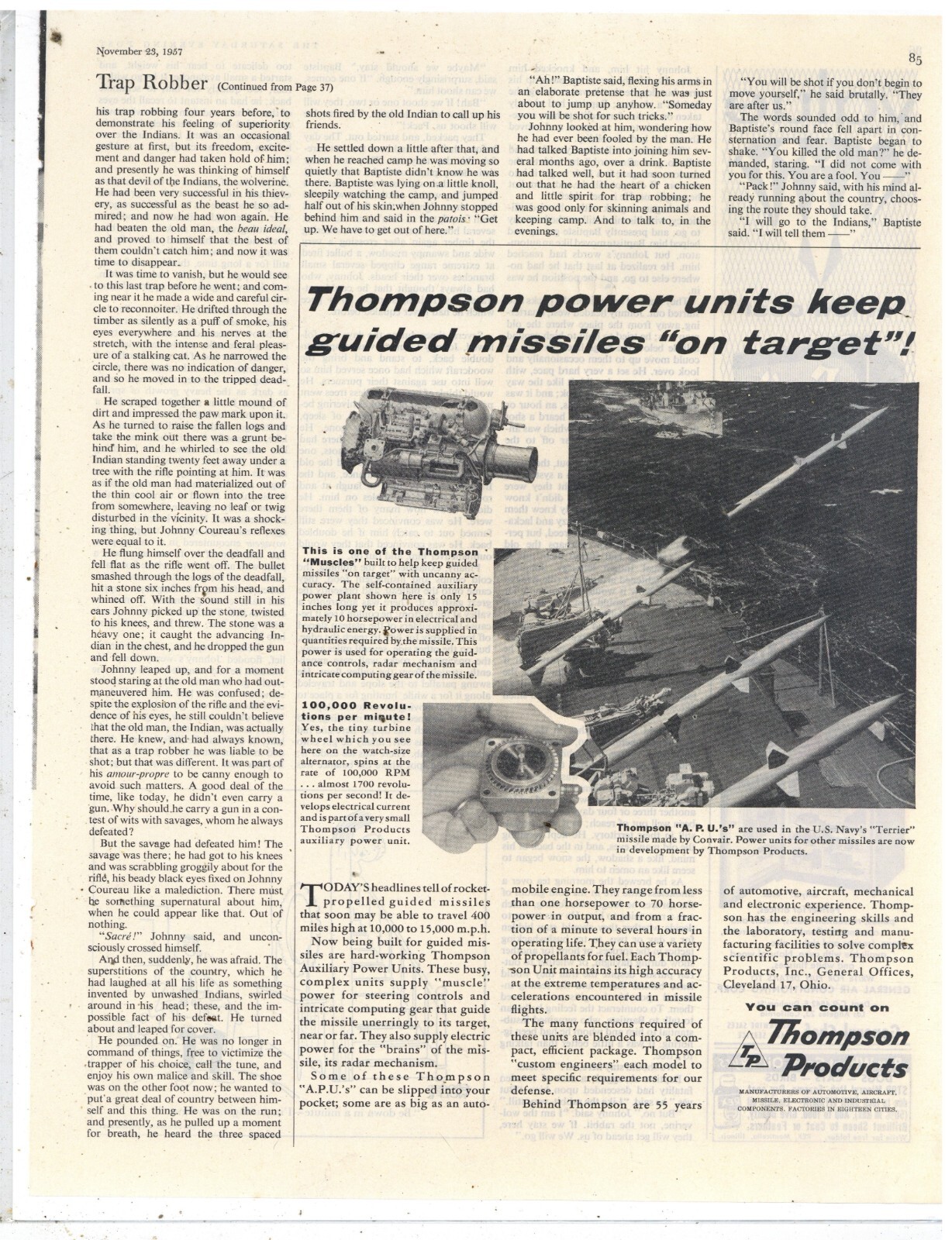 1957 Thompson Products Ad: APU for US Navy Terrier Missiles - Pic, by ...