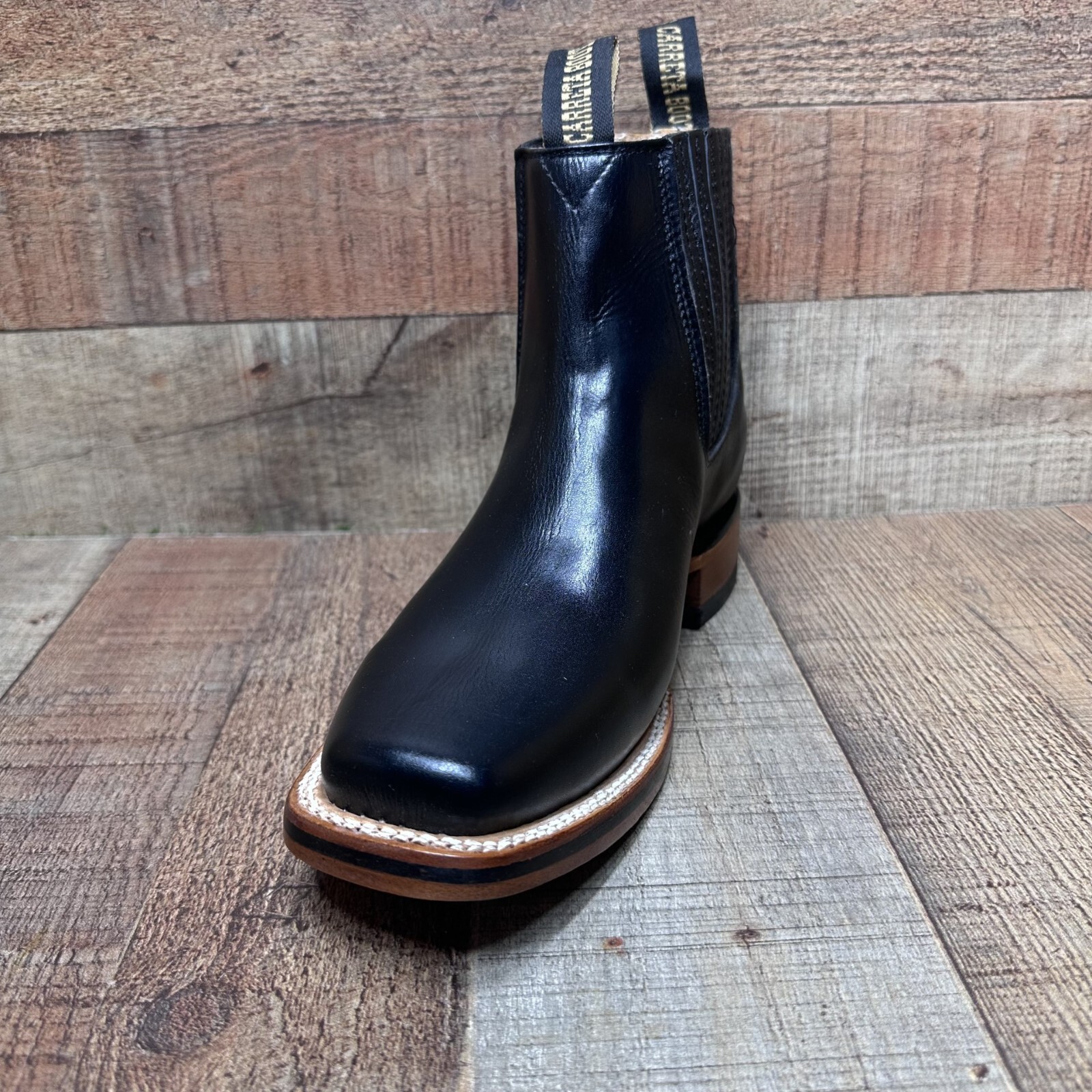 Mens WESTERN COWBOY RODEO square toe BOOTS Genuine leather Black BOTIN ...