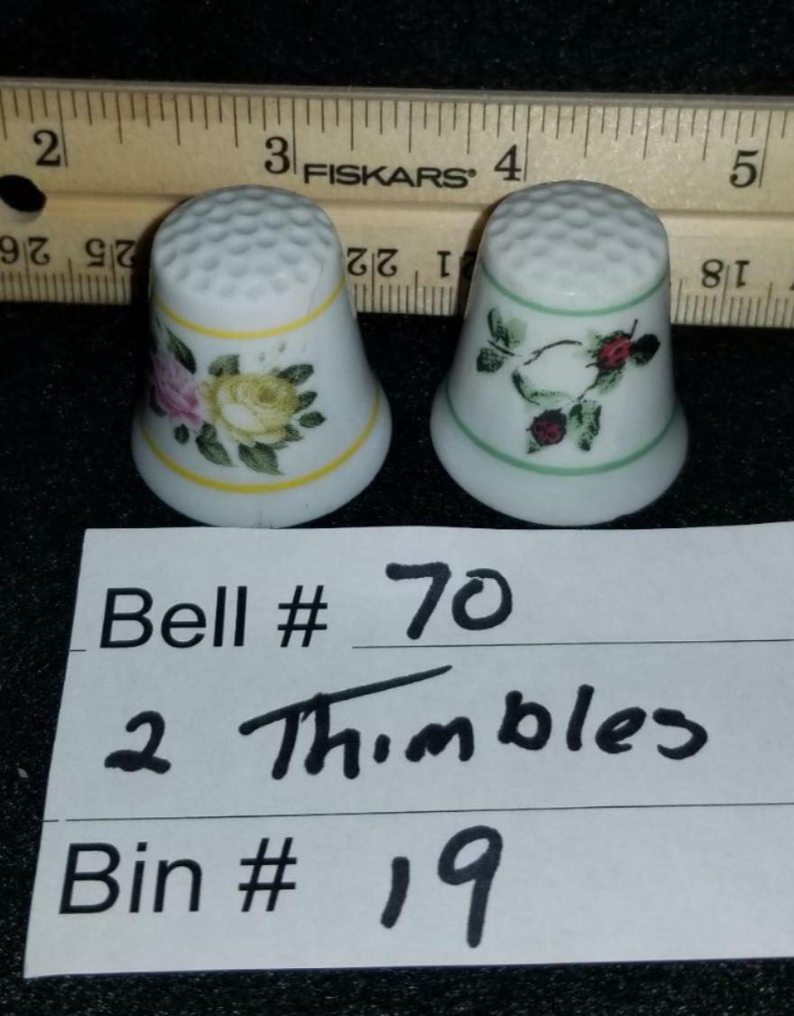 2 Sewing Thimbles with Elegant Rose Design Collectable Thimbles(bell-70 ...