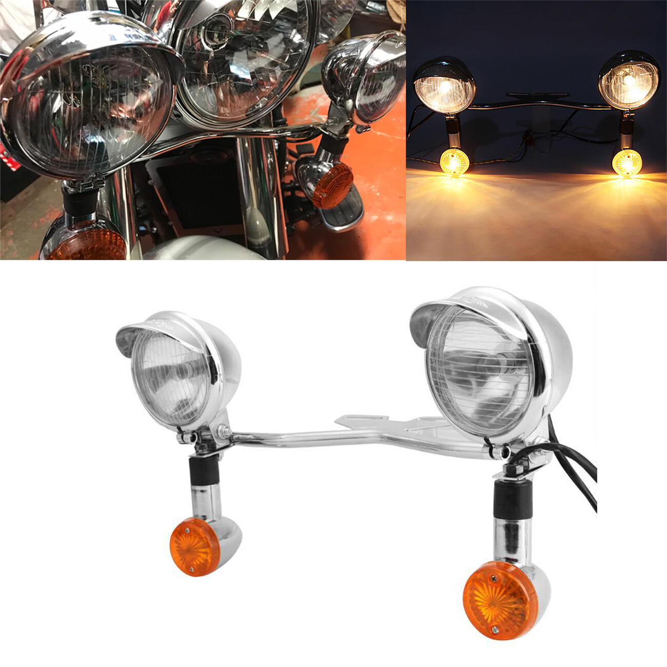 Chrome Passing Turn Signal Lights Bar For Yamaha Vstar V Star XVS 1100 ...