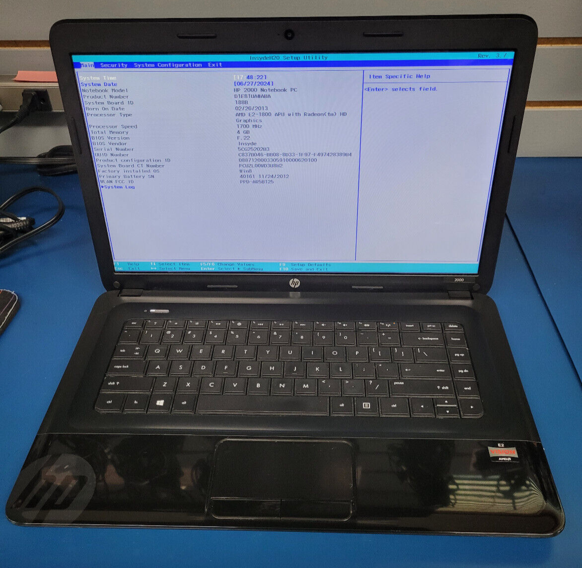HP 2000 Laptop-TPN-l108 AMD E2-1800 @1.70GHz 4GB RAM No HDD No Charger ...